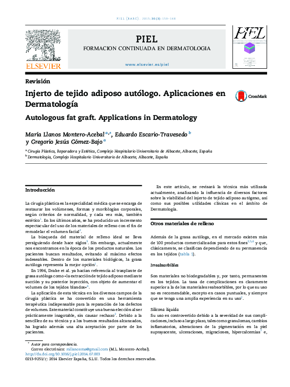 (PDF) Injerto de tejido adiposo autólogo. Aplicaciones en Dermatología