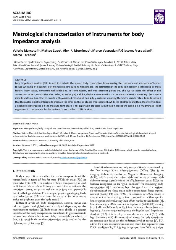 (PDF) Metrological characterization of instruments for body impedance ...