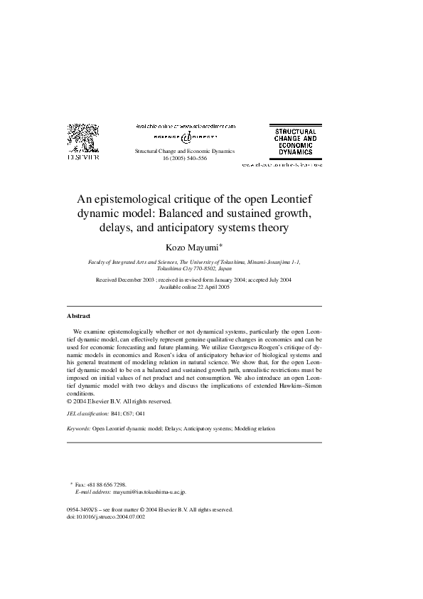 (PDF) An epistemological critique of the open Leontief dynamic model ...