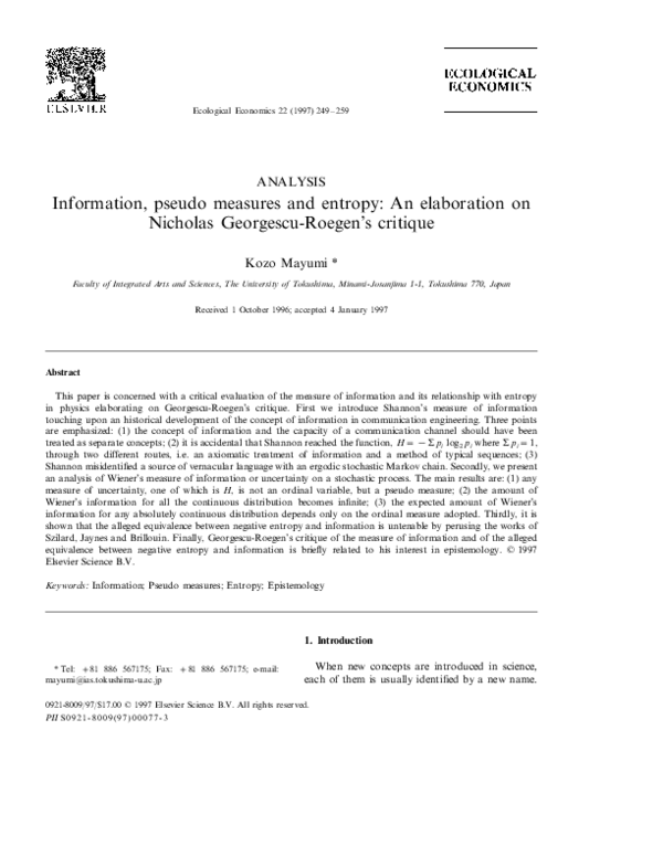 (PDF) Information, pseudo measures and entropy: An elaboration on ...