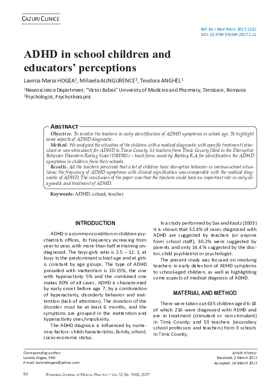 (PDF) ADHD in school children and educators’ perceptions