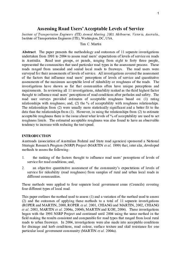 (DOC) Assessing Road Users’ Acceptable Levels of Service