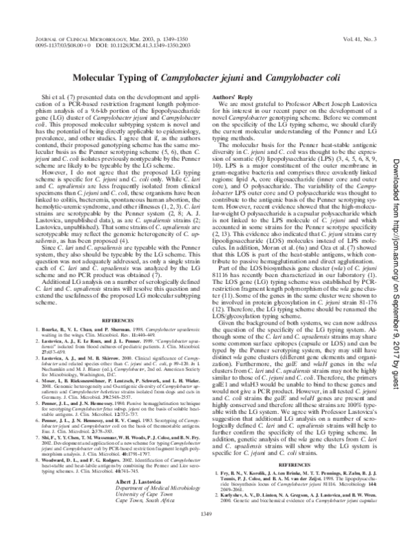 (PDF) Molecular Typing of Campylobacter jejuni and Campylobacter coli