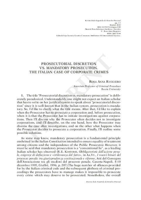 (PDF) Prosecutorial discretion vs. mandatory prosecution | Rosa Anna ...