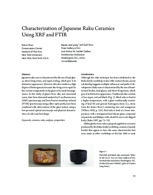 (PDF) Characterization of Japanese Raku Ceramics Using XRF and FTIR