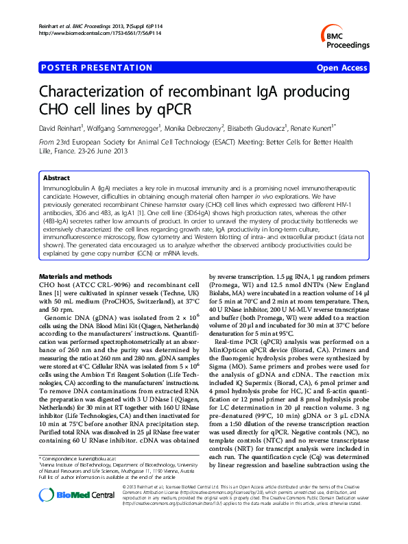 (PDF) Characterization of recombinant IgA producing CHO cell lines by ...