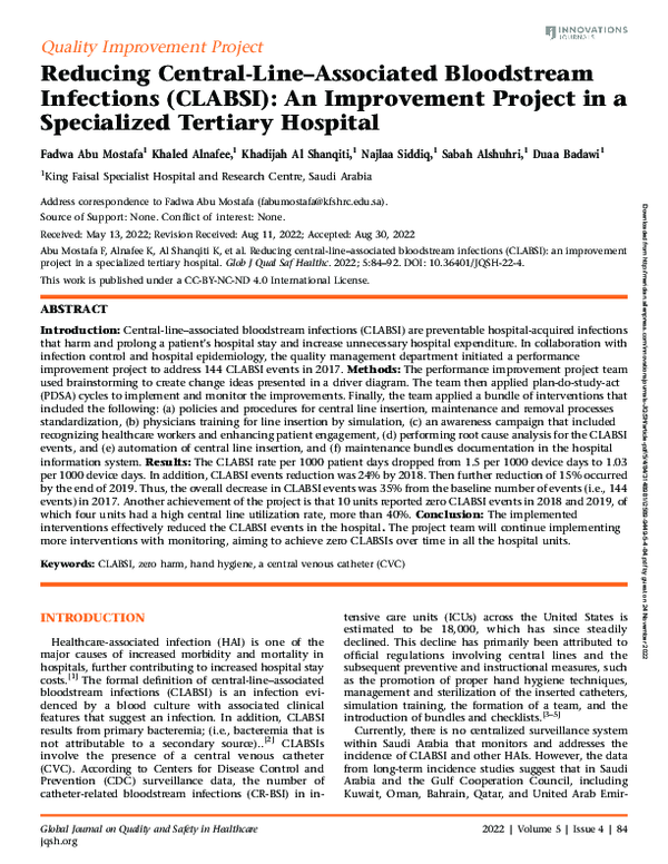 (PDF) Reducing Central-Line–Associated Bloodstream Infections (CLABSI ...