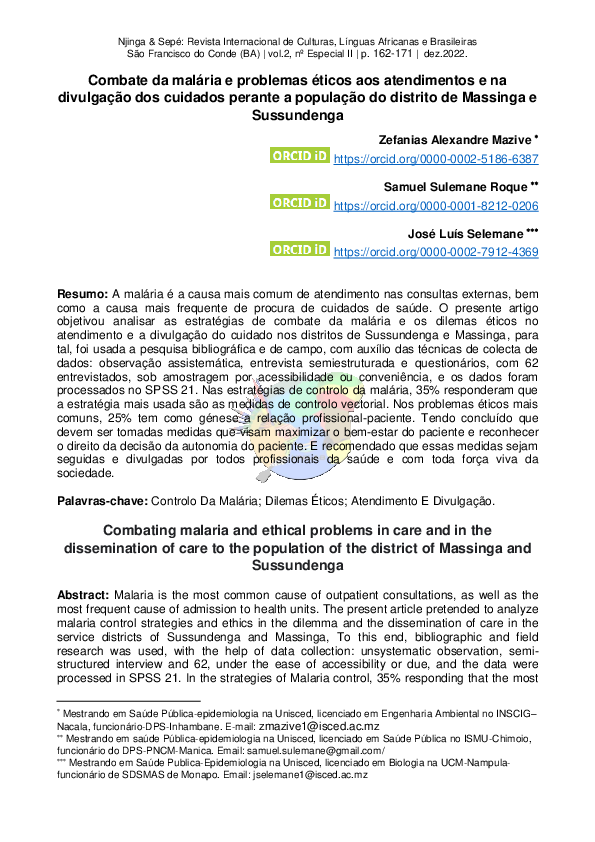 (PDF) Combate da malária e problemas éticos aos atendimentos e na ...