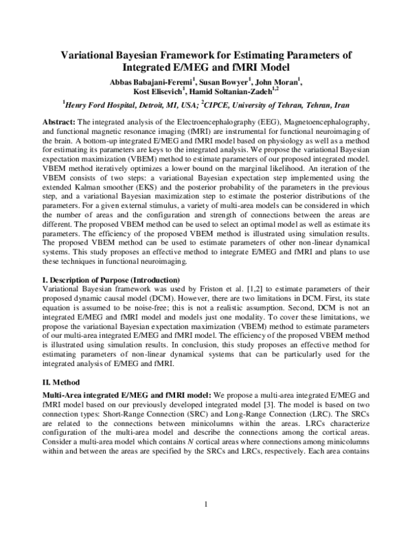 (PDF) Variational Bayesian framework for estimating parameters of integrated E/MEG and fMRI model