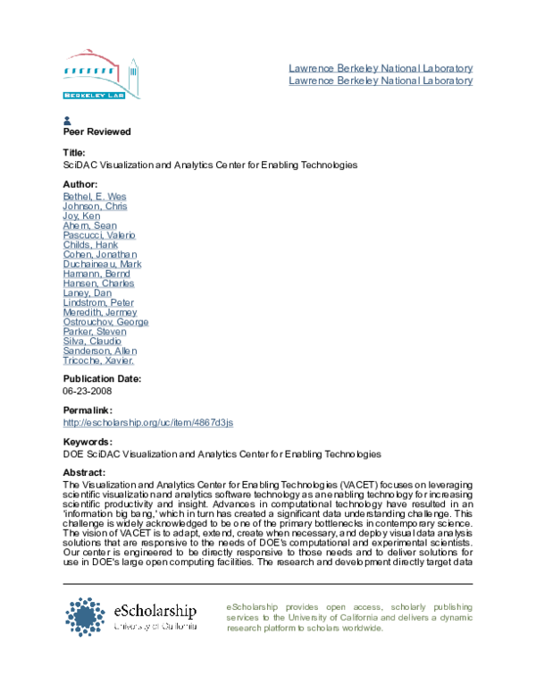 (PDF) SciDAC visualization and analytics center for enabling technology