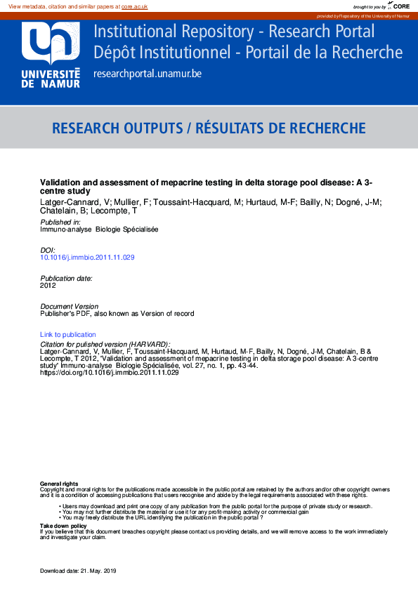 (PDF) Mepacrine Testing in Delta Storage Pool Disease