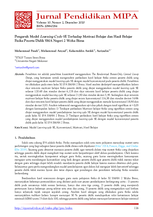 (PDF) Pengaruh Model Learning Cycle 5E Terhadap Motivasi Belajar dan Hasil Belajar Fisika ...