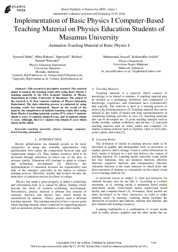 (PDF) Implementation of Basic Physics I Computer-Based Teaching ...