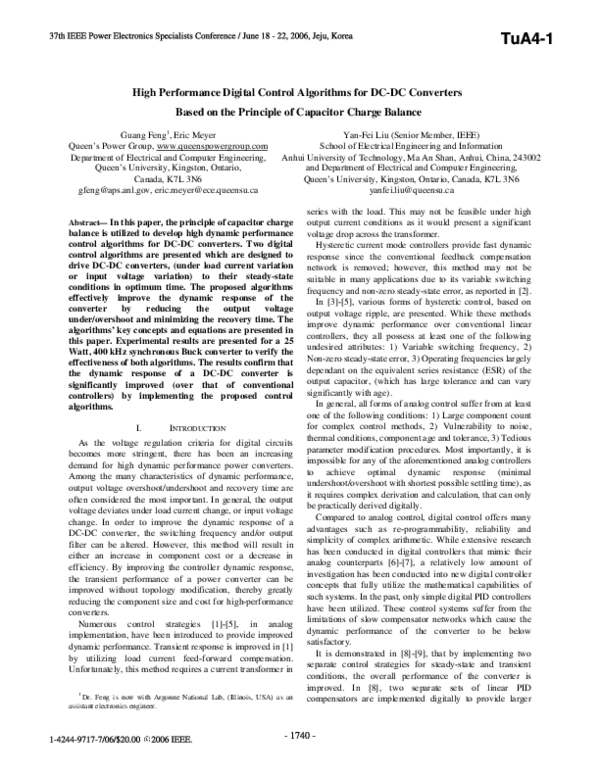 (PDF) High Performance Digital Control Algorithms for DC-DC Converters Based on the Principle of ...