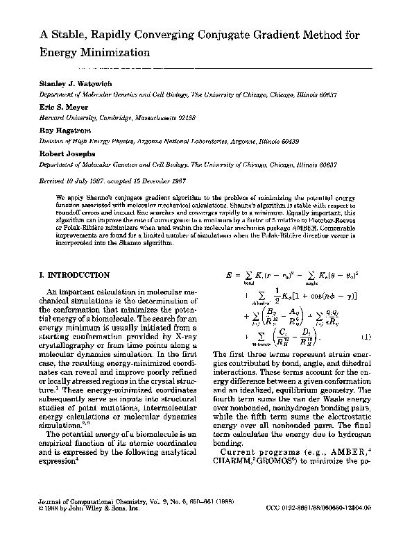 (PDF) A stable, rapidly converging conjugate gradient method for energy minimization
