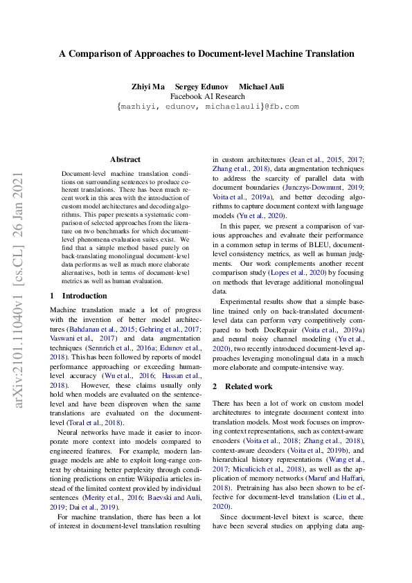 (PDF) Comparing Document-Level Machine Translation Methods