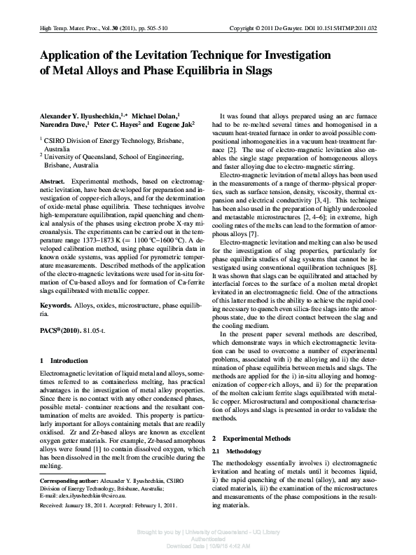 (PDF) Application of the Levitation Technique for Investigation of ...