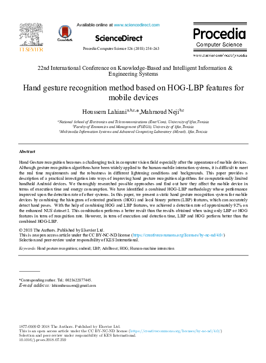 (PDF) Hand gesture recognition method based on HOG-LBP features for mobile devices