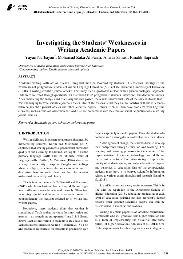 (PDF) Investigating the Students’ Weaknesses in Writing Academic Papers