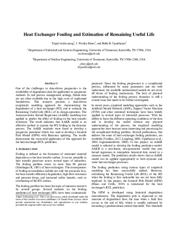 (PDF) Heat Exchanger Fouling and Estimation of Remaining Useful Life