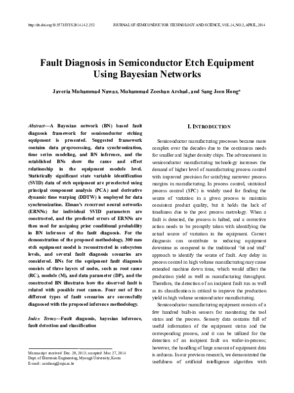 (PDF) Fault Diagnosis in Semiconductor Etch Equipment Using Bayesian Networks