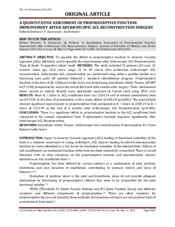 (PDF) A Quantitative Assessment of Proprioceptive Function Improvement ...