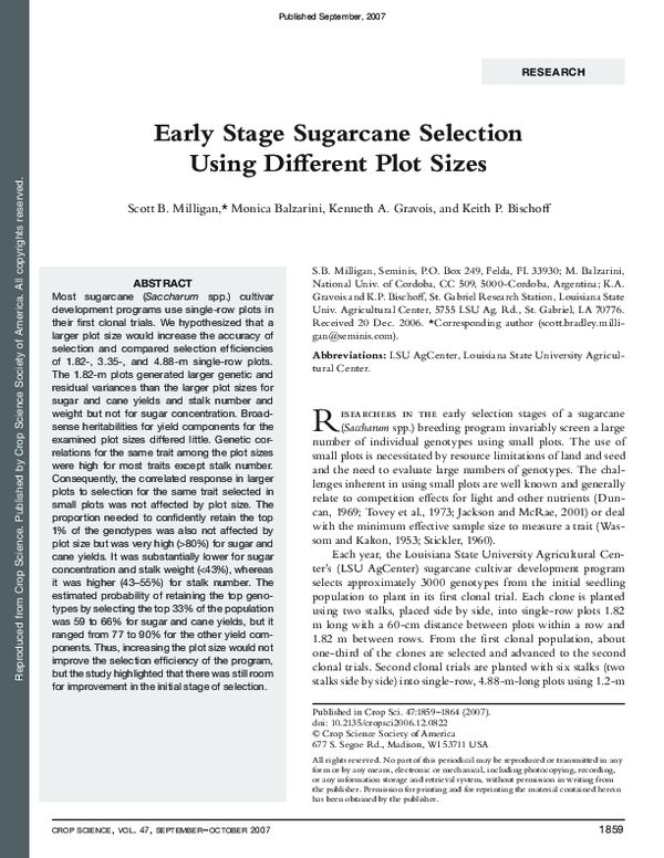 (PDF) Early Stage Sugarcane Selection Using Different Plot Sizes