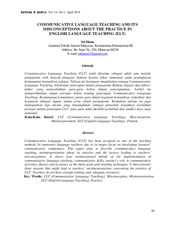(PDF) Communicative Language Teaching and Its Misconceptions About the Practice in English ...