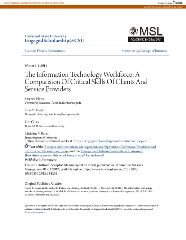 (PDF) The Information Technology Workforce: A Comparision Of Critical ...