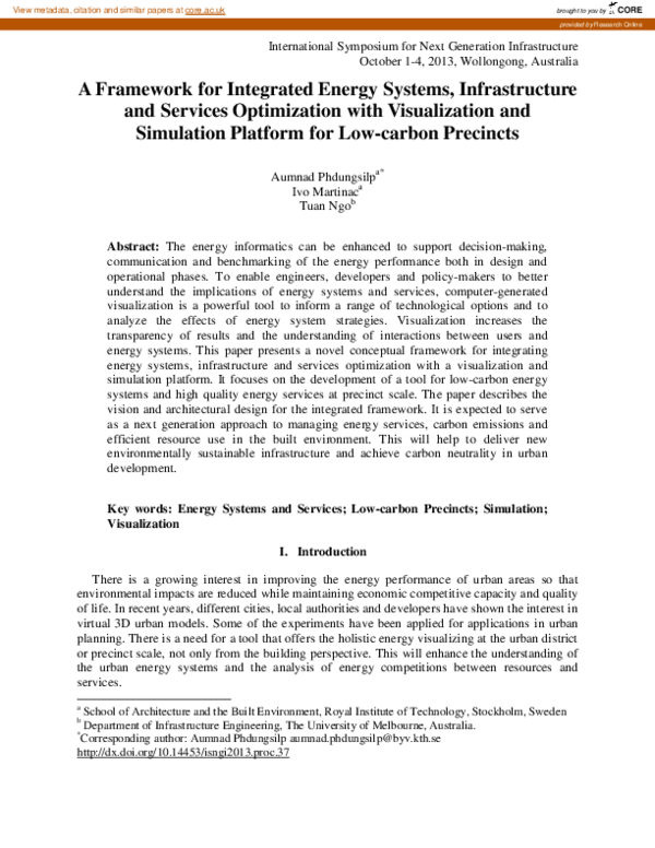 (PDF) A Framework for Integrated Energy Systems, Infrastructure and Services Optimization with ...