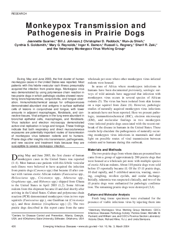 (PDF) Monkeypox Transmission and Pathogenesis in Prairie Dogs