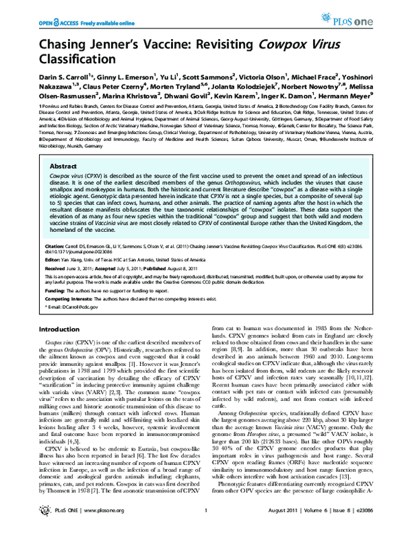 (PDF) Chasing Jenner's Vaccine: Revisiting Cowpox Virus Classification