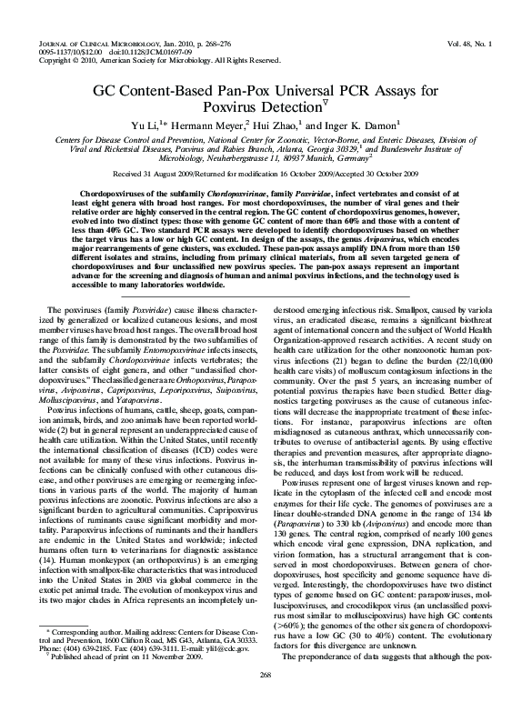 (PDF) GC Content-Based Pan-Pox Universal PCR Assays for Poxvirus Detection