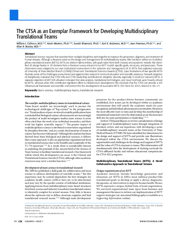 (PDF) The CTSA as an Exemplar Framework for Developing ...
