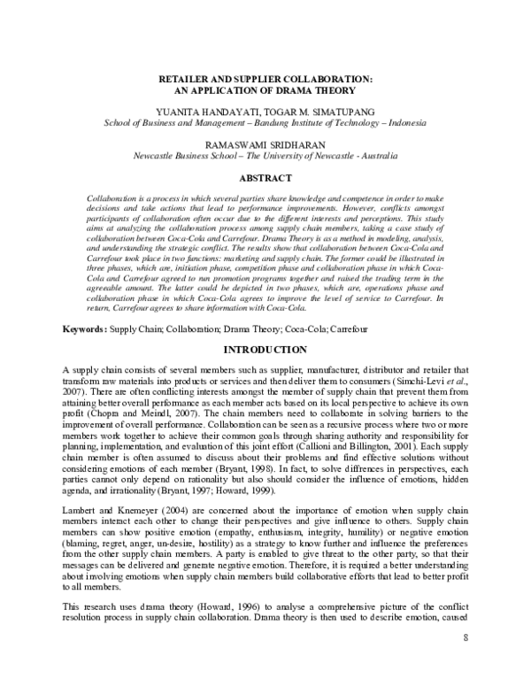 (PDF) Retailer and supplier collaboration: An application of drama
