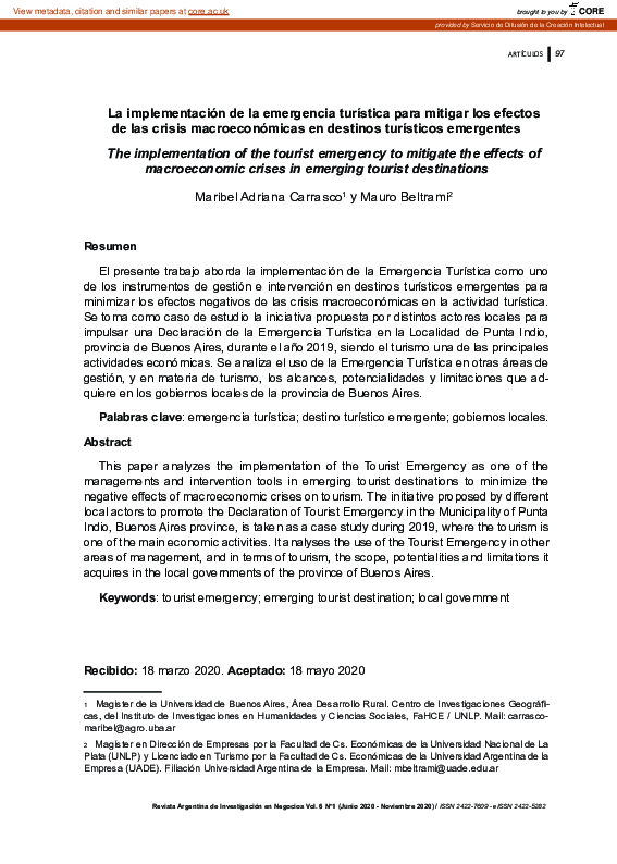(PDF) The implementation of the tourist emergency to mitigate the effects of macroeconomic ...