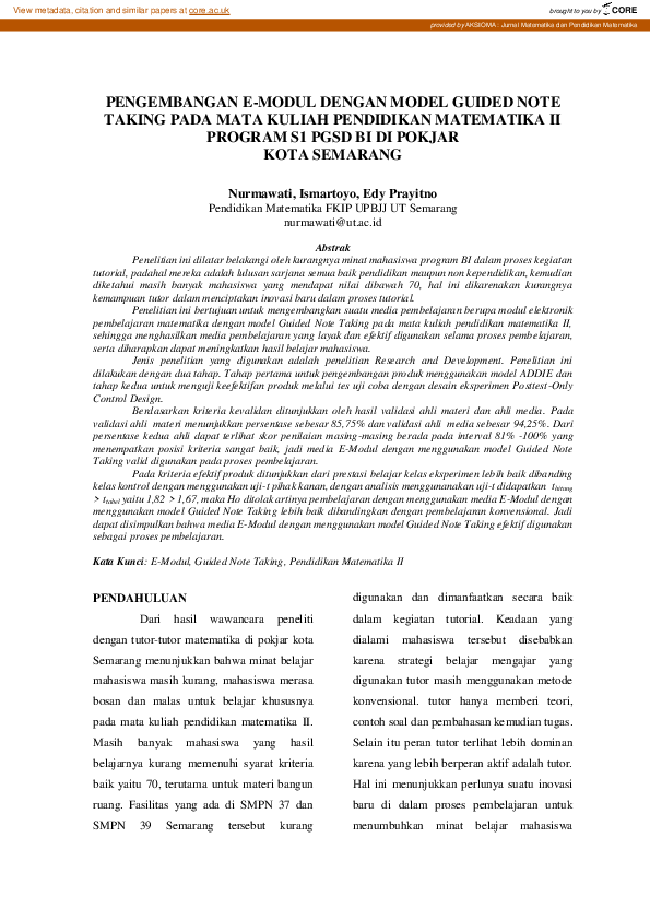 (PDF) Pengembangan E-Modul Dengan Model Guided Note Taking Pada Mata Kuliah Pendidikan ...