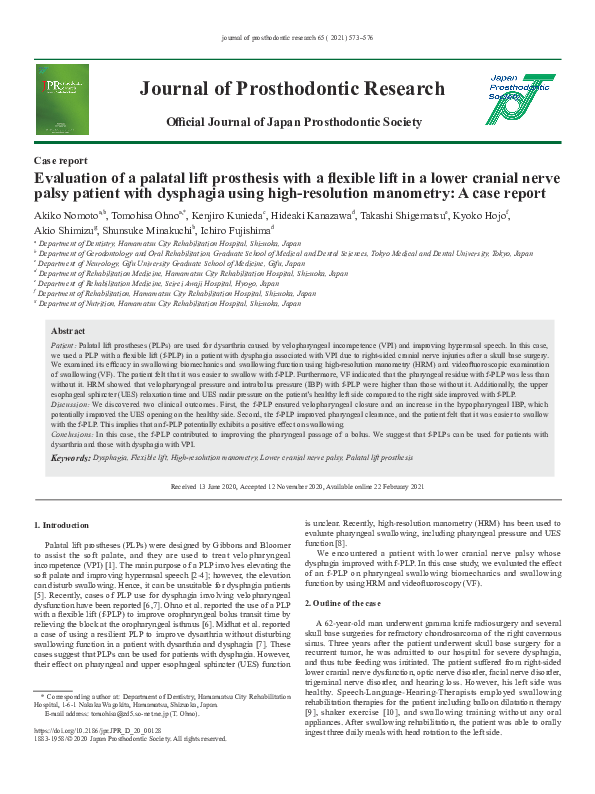 (PDF) Evaluation of a palatal lift prosthesis with a flexible lift in a ...