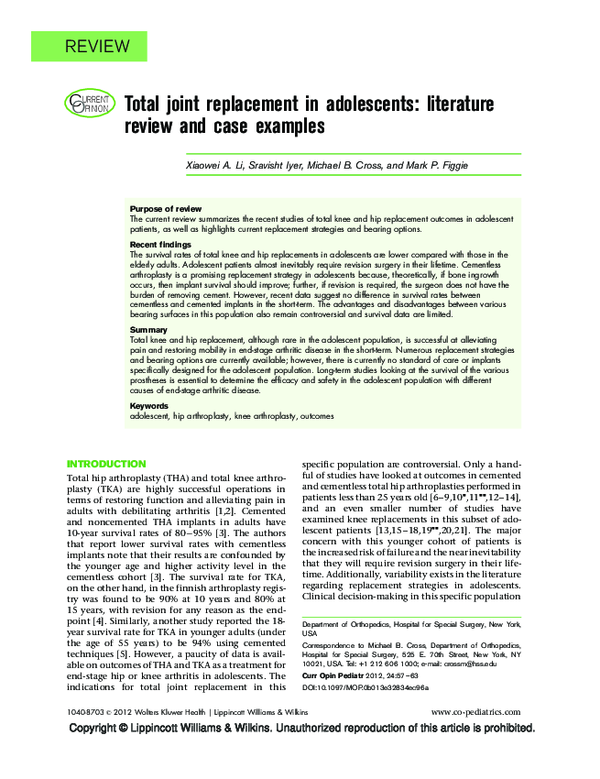(PDF) Total joint replacement in adolescents