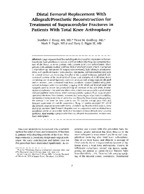 (PDF) Distal femoral replacement with allograft/prosthetic reconstruction for treatment of ...