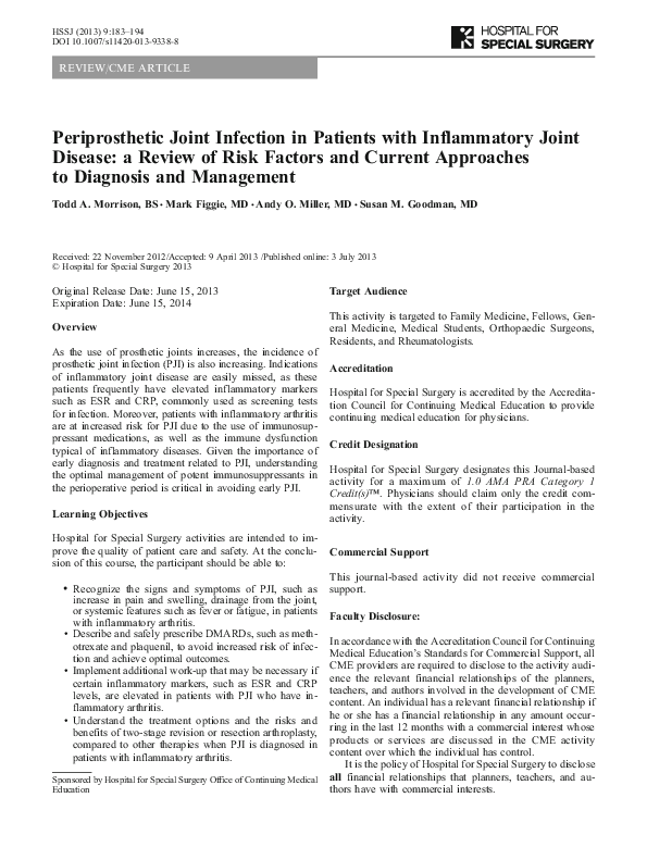 (PDF) Periprosthetic joint infection in patients with inflammatory joint disease: a review of ...