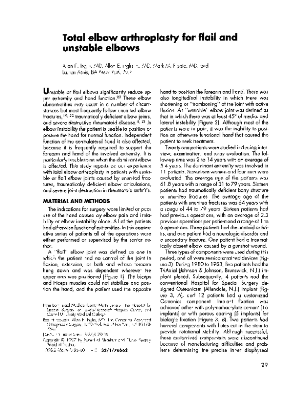 (PDF) Total elbow arthroplasty for flail and unstable elbows