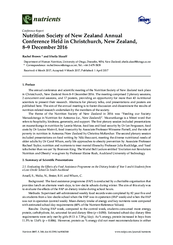 (PDF) Nutrition Society of New Zealand Annual Conference Held in ...