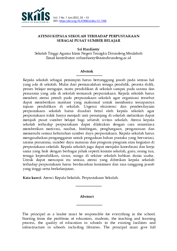 (PDF) Atensi Kepala Sekolah terhadap Perpustakaan sebagai Pusat Sumber ...