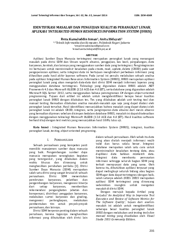 (PDF) Identifikasi Masalah Dan Pengujian Kualitas Perangkat Lunak Aplikasi ‘Integrated Human ...