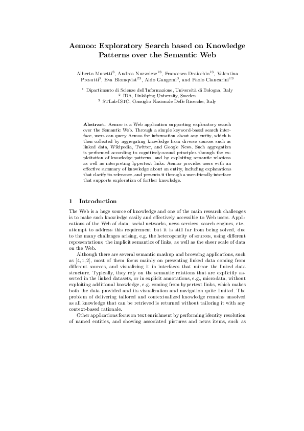 (PDF) Aemoo: Exploratory Search based on Knowledge Patterns over the Semantic Web