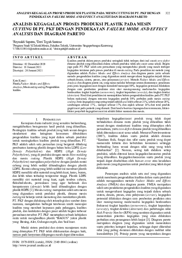 (PDF) Analisis Kegagalan Proses Produksi Plastik Pada Mesin Cutting DI ...