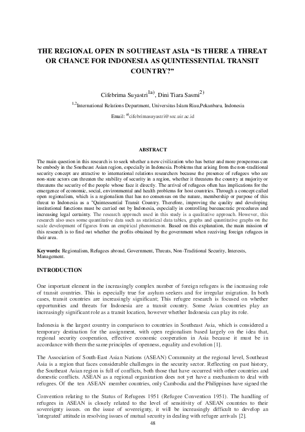 (PDF) The Regional Open in Southeast Asia “Is There a Threat or Chance ...