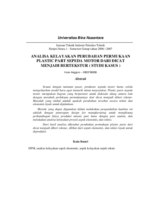 (PDF) Analisa Kelayakan Perubahan Permukaan Plastic Part Sepeda Motor ...