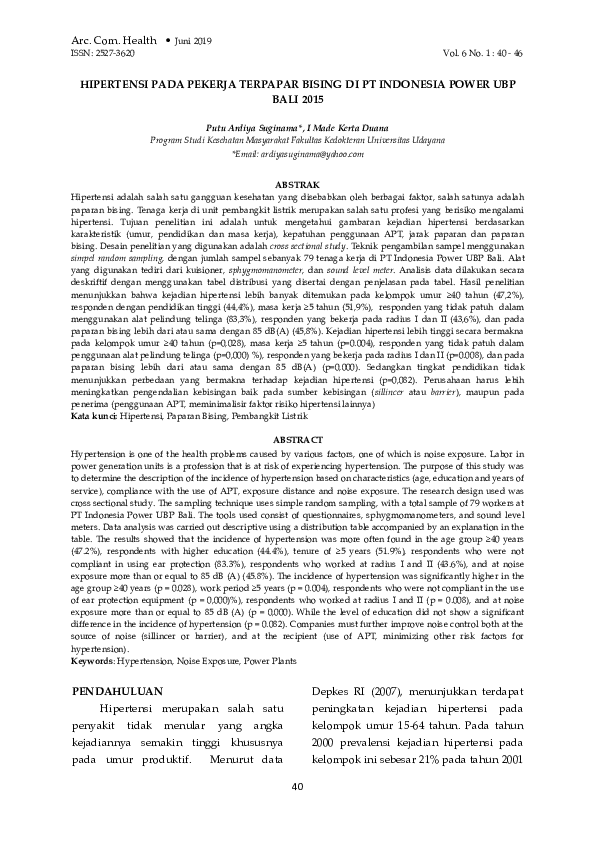 (PDF) Hipertensi Pada Pekerja Terpapar Bising DI PT Indonesia Power Ubp ...
